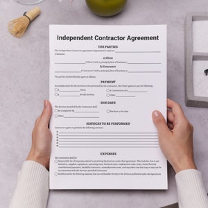 Printable Independent Contractor Agreement, Editable Business Contract ...