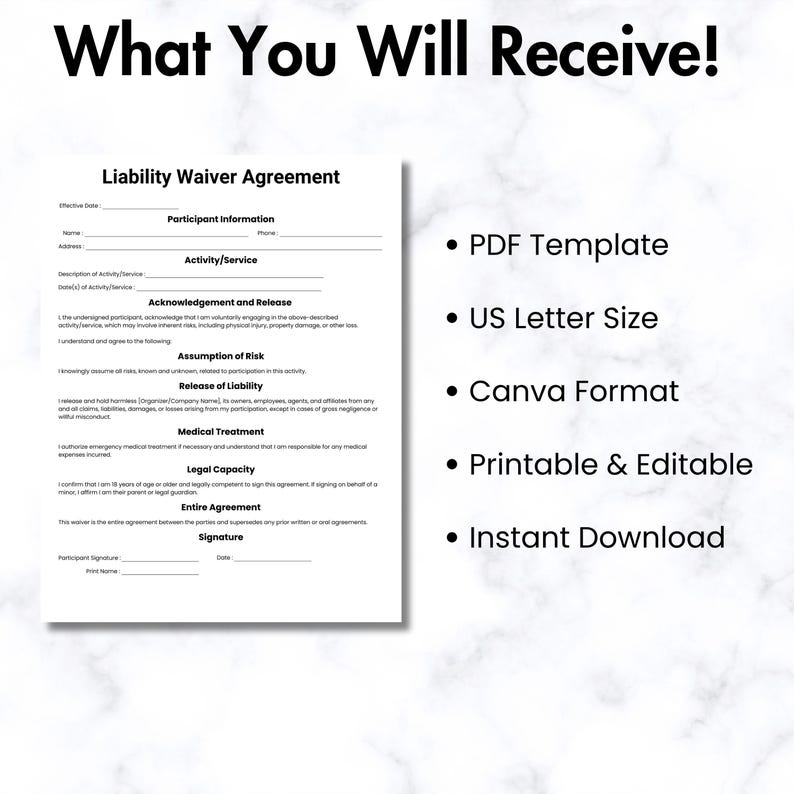 Simple Liability Waiver Agreement, One Page Release of Liability ...