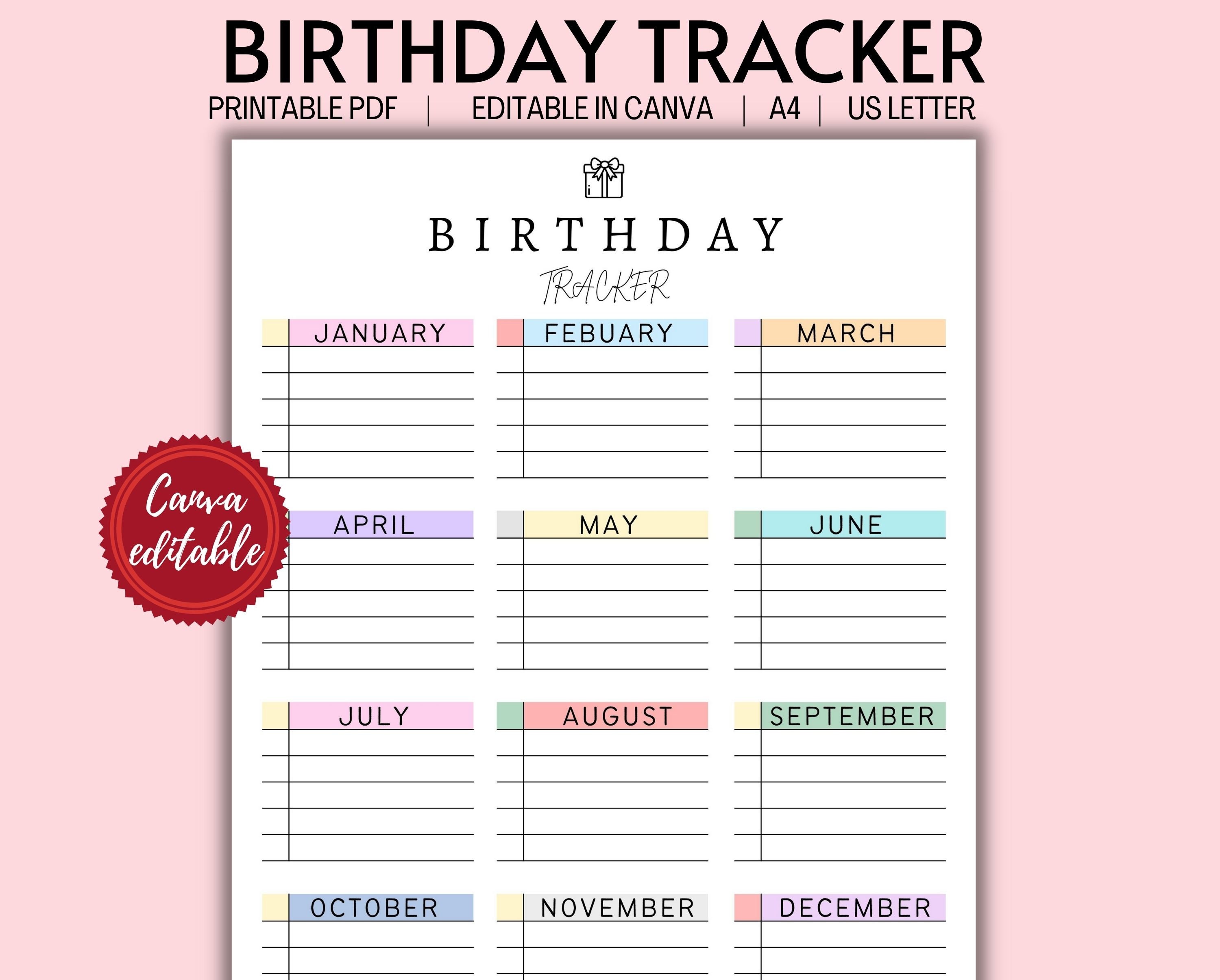 Printable Birthday Tracker Editable Birthday Planner - Etsy