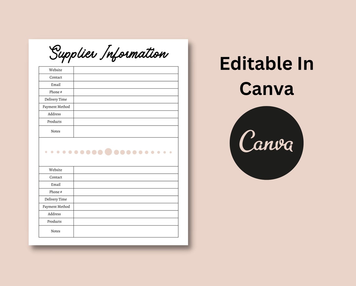 Printable Supplier Information Template Editable Template PDF ...