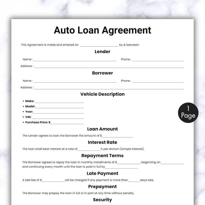 Car Loaner Agreement Form - Etsy