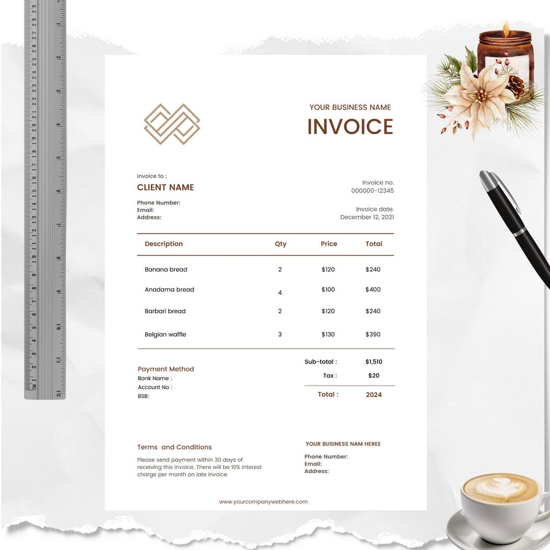 Invoice Template Minimalist Invoice Template Word, Small Business ...