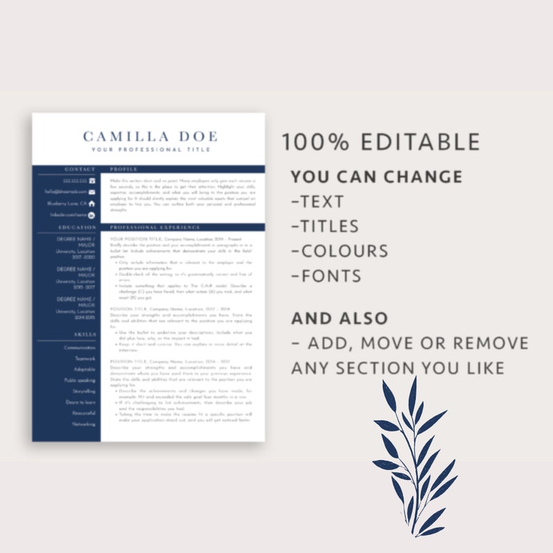 Modern Executive Resume Template Creative Professional and - Etsy