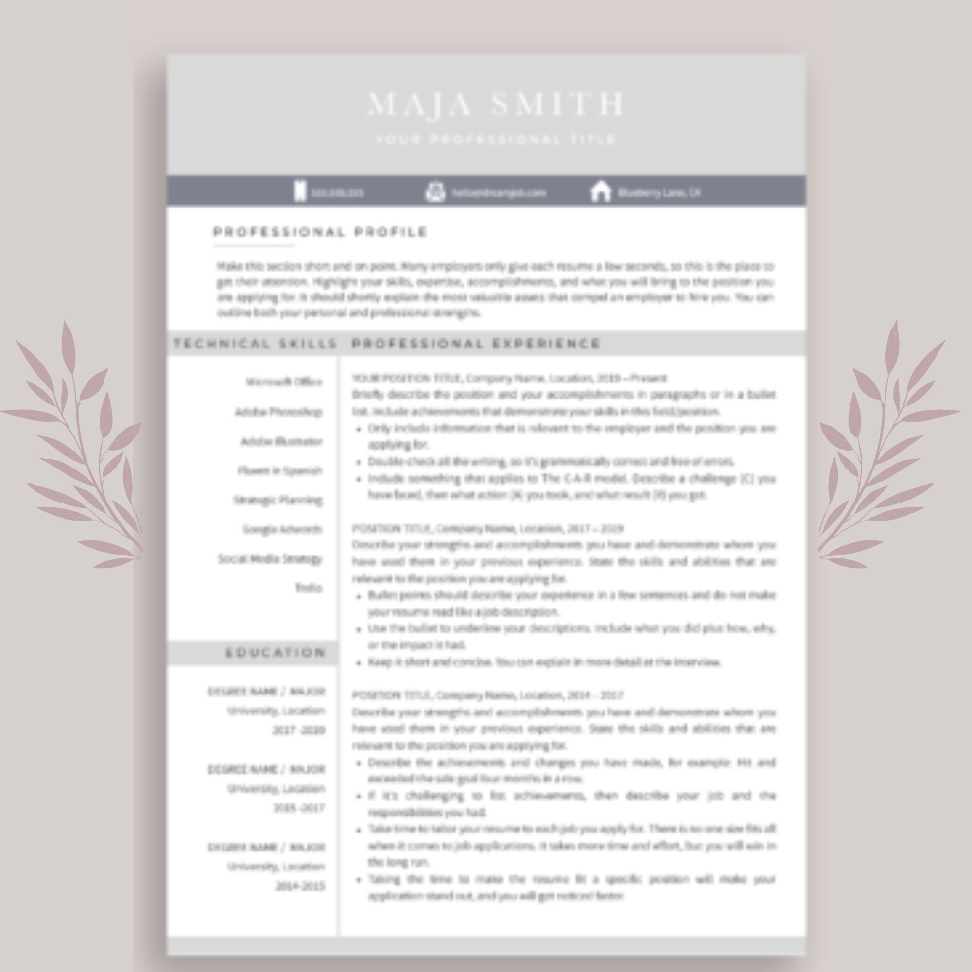 Clean Modern Executive Resume Template for Pages, Word & Mac Pages ...
