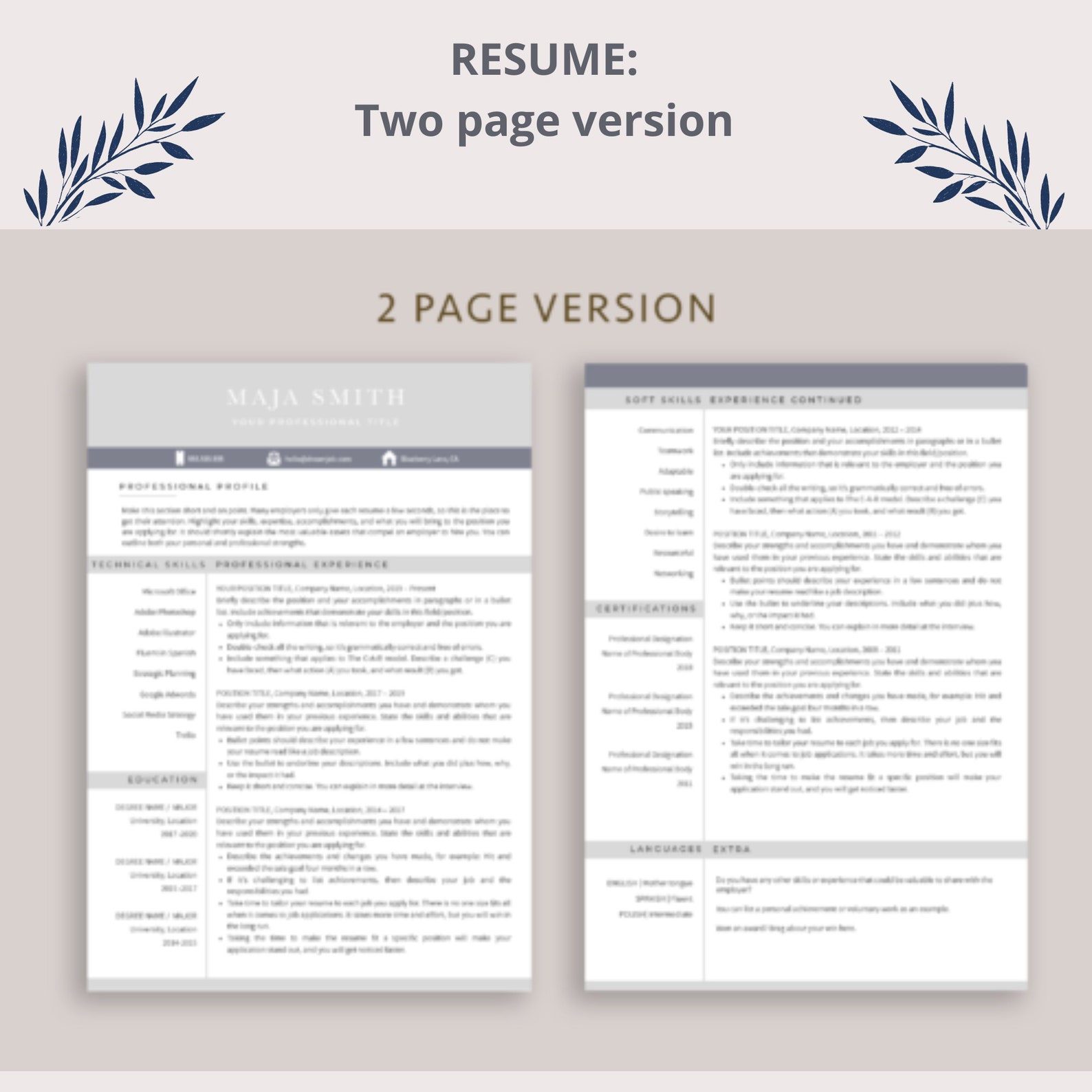 Clean Modern Executive Resume Template for Pages, Word & Mac Pages ...