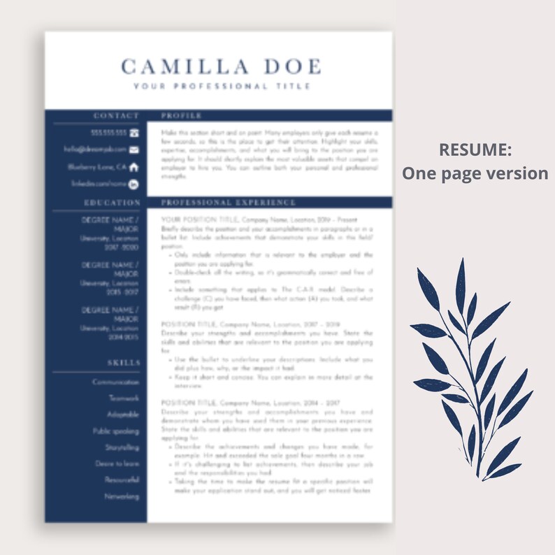Modern Executive Resume Template Creative Professional and - Etsy
