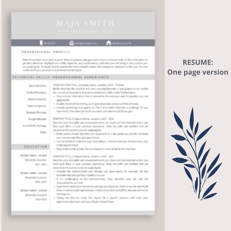 Clean Modern Executive Resume Template for Pages Word & Mac - Etsy