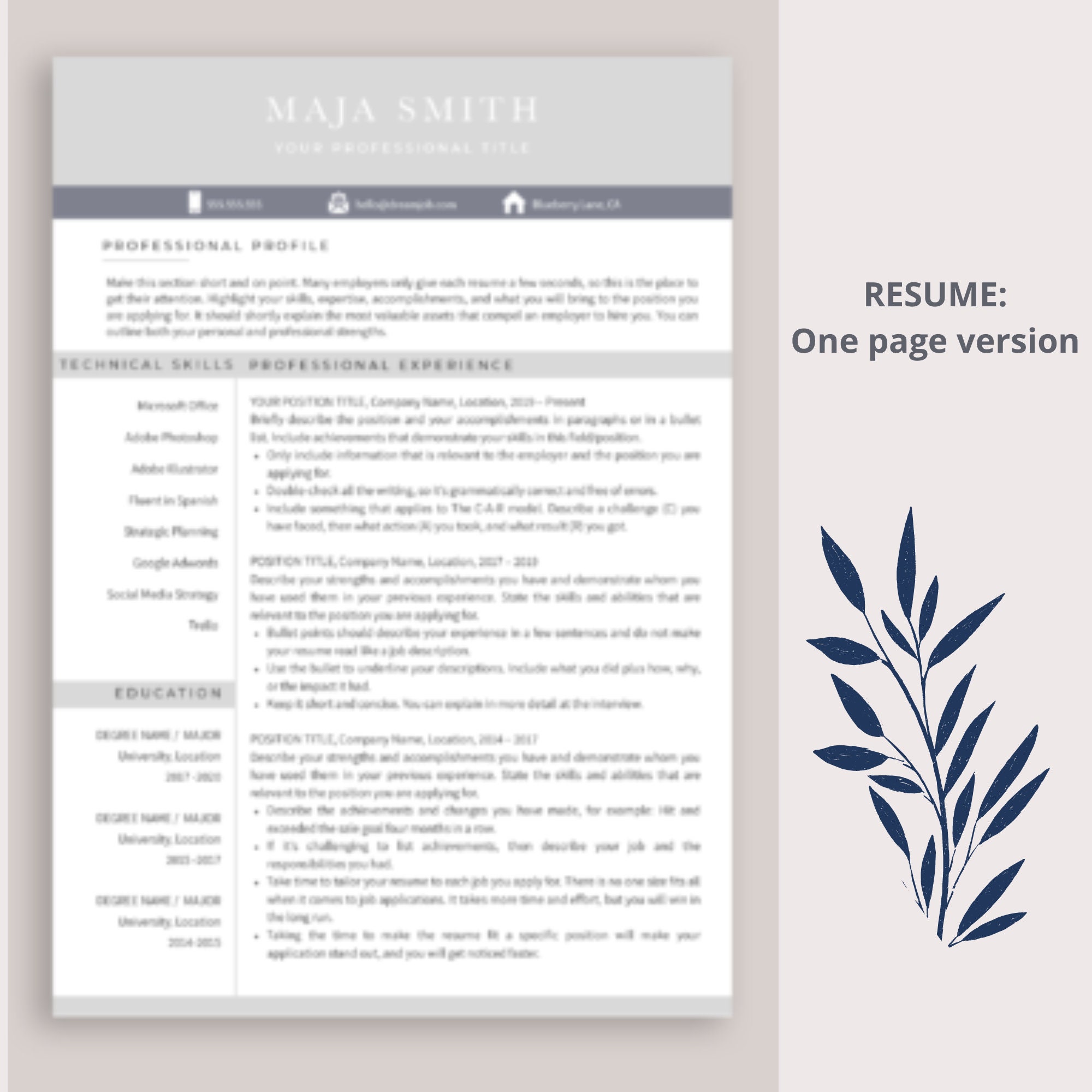Clean Modern Executive Resume Template for Pages, Word & Mac Pages ...