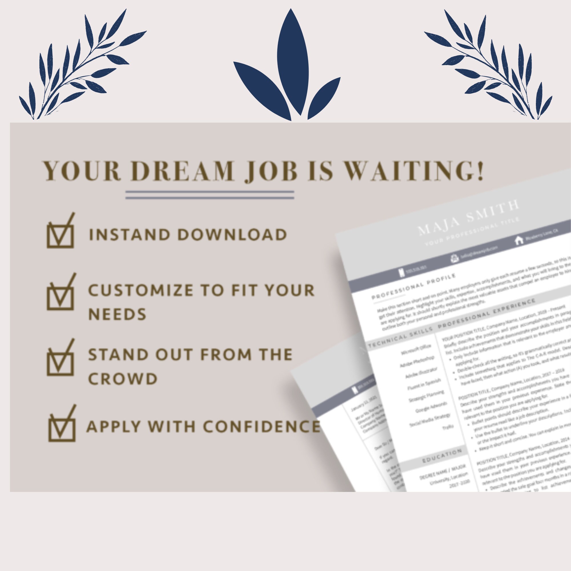 Clean Modern Executive Resume Template for Pages, Word & Mac Pages ...