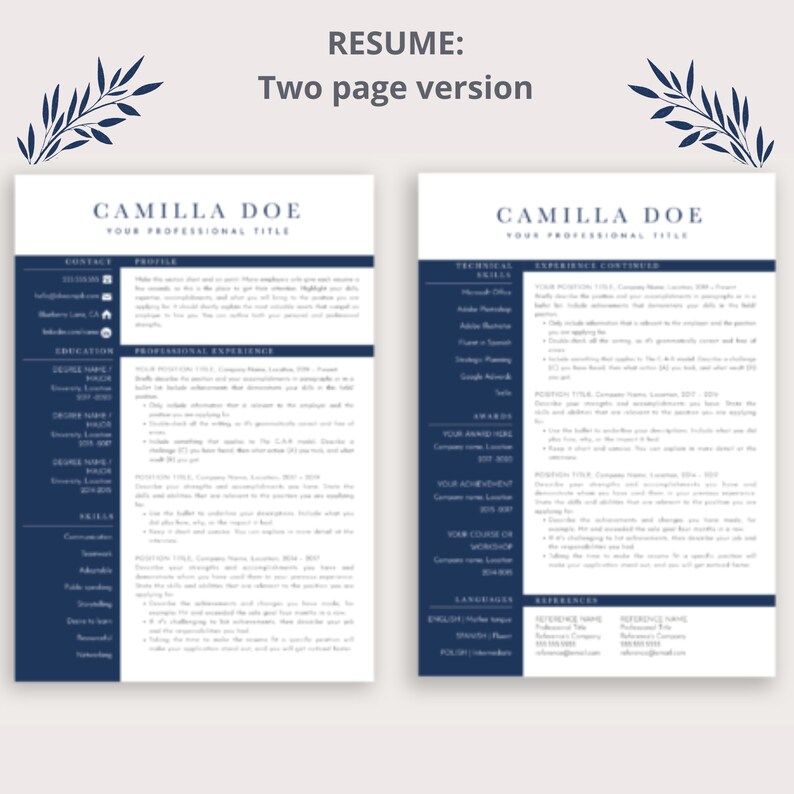 Modern Executive Resume Template Creative Professional and - Etsy