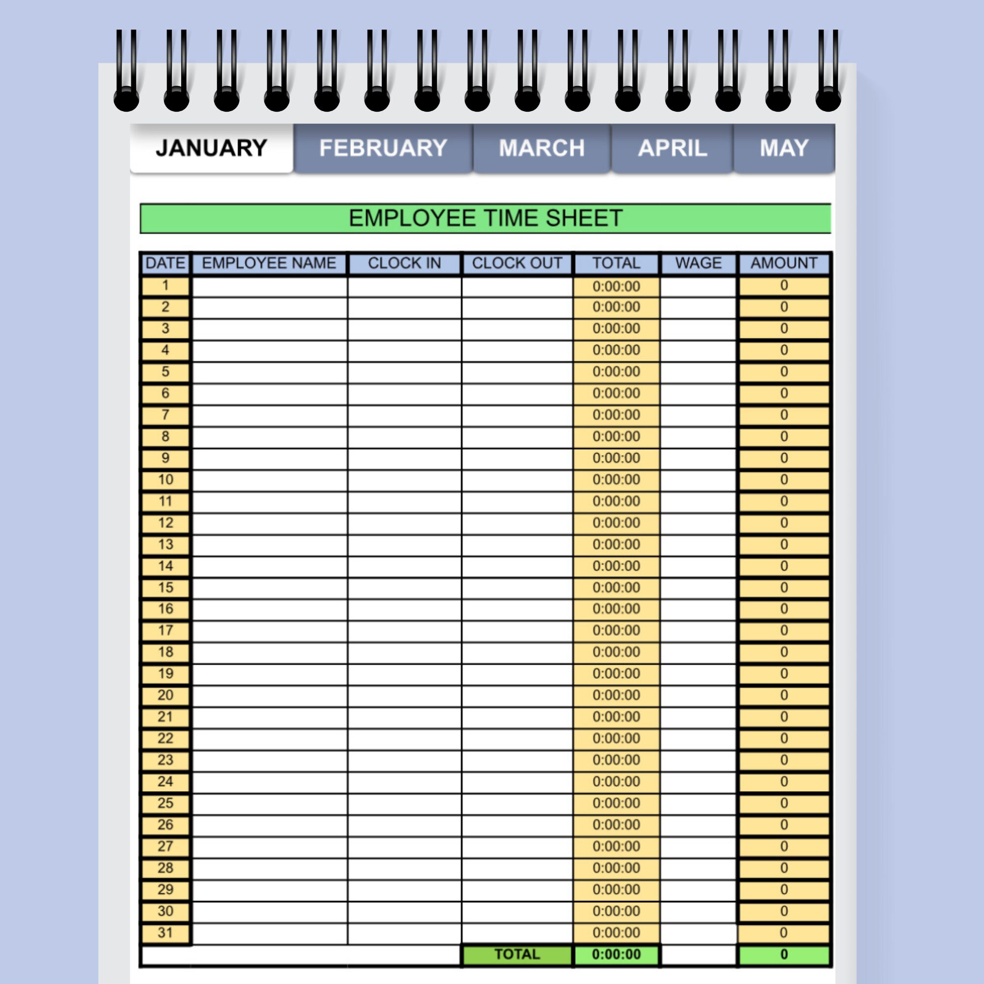 Employee Time Sheet With Wage and Hours Included. Excel - Etsy