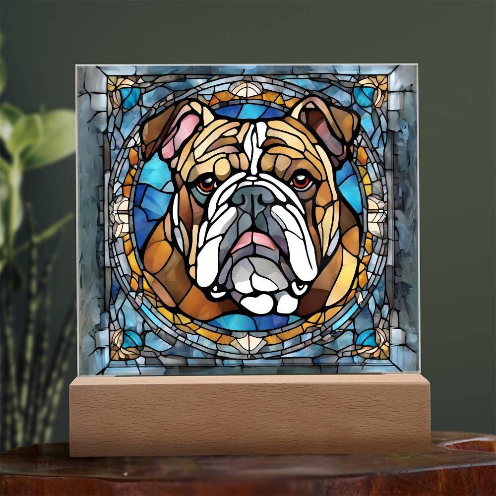 Bulldog in Stained Glass Design Acrylic Square Plaque - Etsy