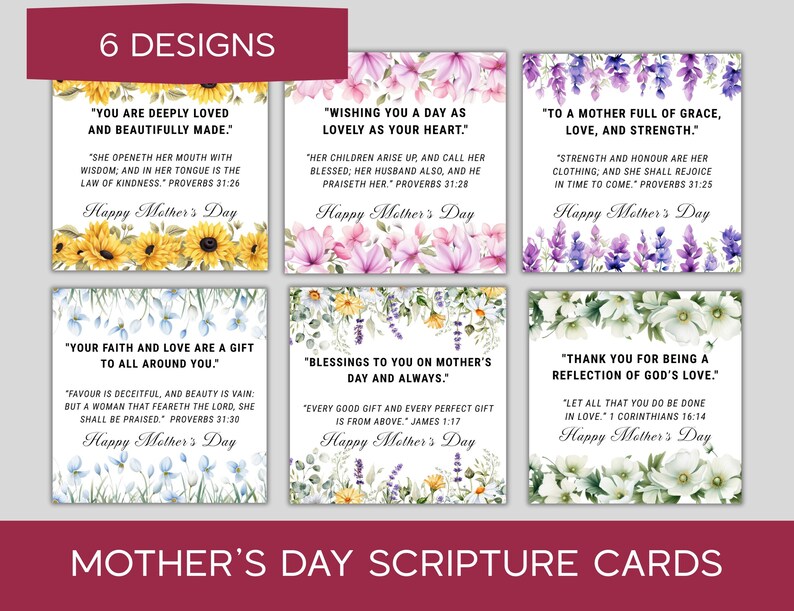 PRINTABLE Floral Mother’s Day Bible Verse Cards | Scripture Cards for ...
