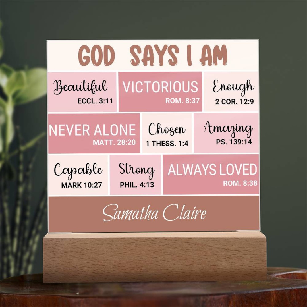 God Says I Am Acrylic Square Plaque, Kids/teen Nightlight, Christmas ...