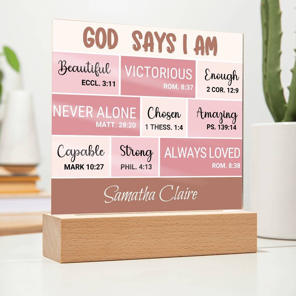 God Says I Am Acrylic Square Plaque, Kids/teen Nightlight, Christmas ...