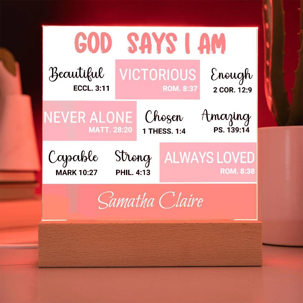 God Says I Am Acrylic Square Plaque, Kids/teen Nightlight, Christmas ...