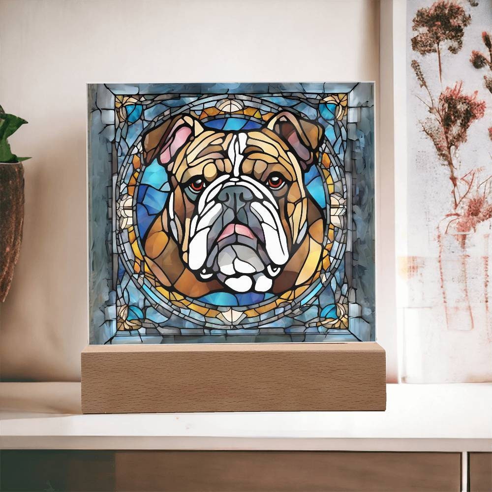 Bulldog in Stained Glass Design Acrylic Square Plaque - Etsy
