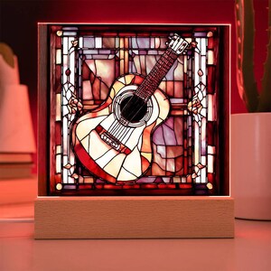 Guitar in Stained Glass Design Acrylic Square Plaque- (gift for ...