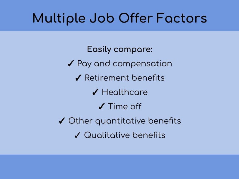 Job Offer Comparison Kit (JOCK) Google Sheet Template - Etsy