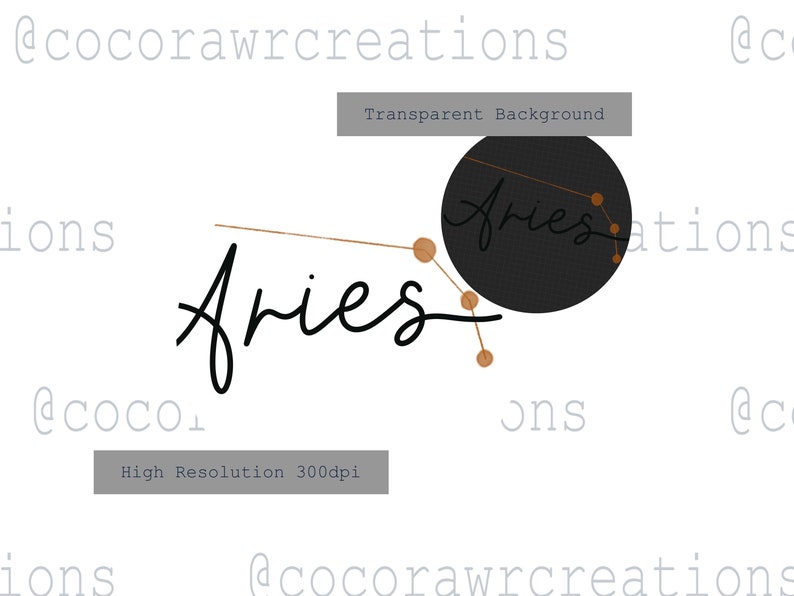 Aries Hand Lettering Digital Clipart PNG File Digital Stickers Hand ...