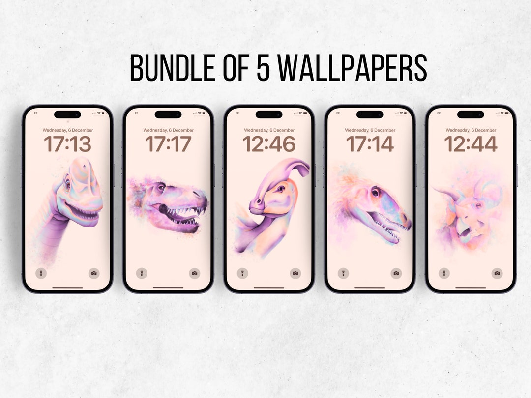 Dinosaur Bundle iPhone Wallpaper, Set of 5 iPhone Home Screen, Dino Art ...