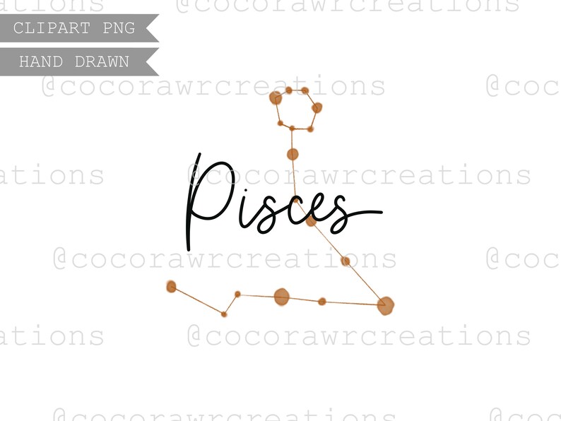 Pisces Hand Lettering Digital Clipart PNG File Digital Stickers Hand ...