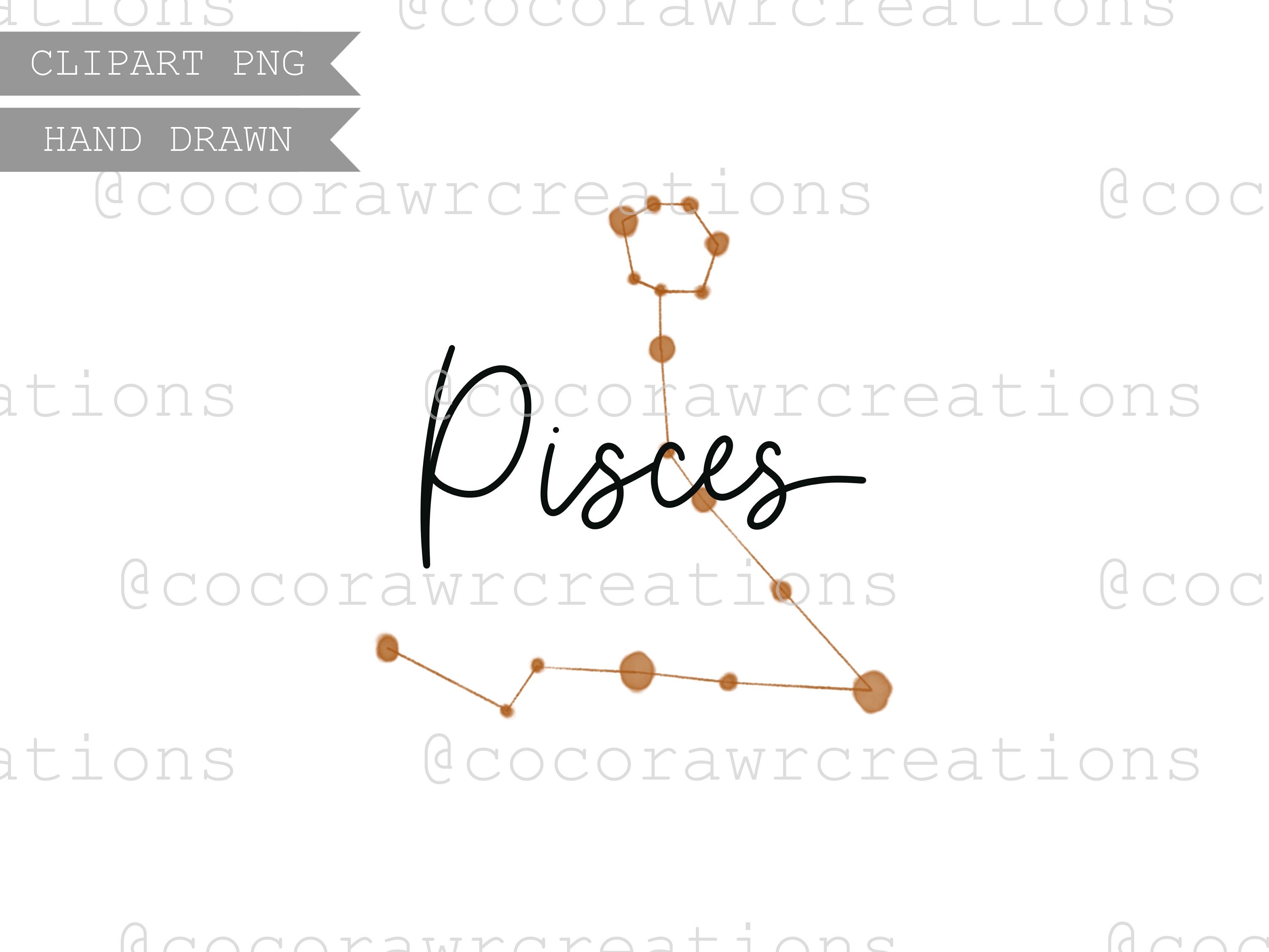 Pisces Hand Lettering Digital Clipart PNG File Digital Stickers Hand ...