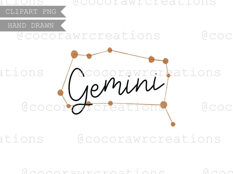 Gemini Hand Lettering Digital Clipart PNG File Digital Stickers Hand ...