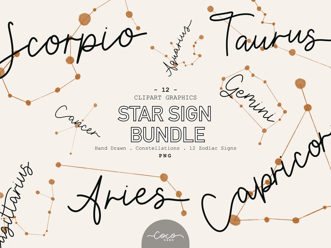 Star Sign Clipart PNG File Digital Sticker Hand Drawn Graphic Bundle ...