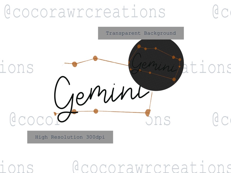 Gemini Hand Lettering Digital Clipart PNG File Digital Stickers Hand ...