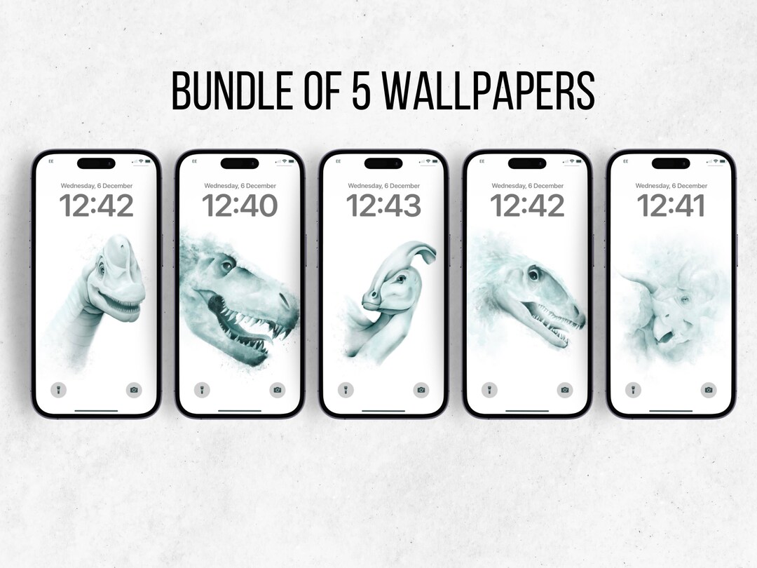 Dinosaur Bundle iPhone Wallpaper, Set of 5 iPhone Home Screen, Dino Art ...