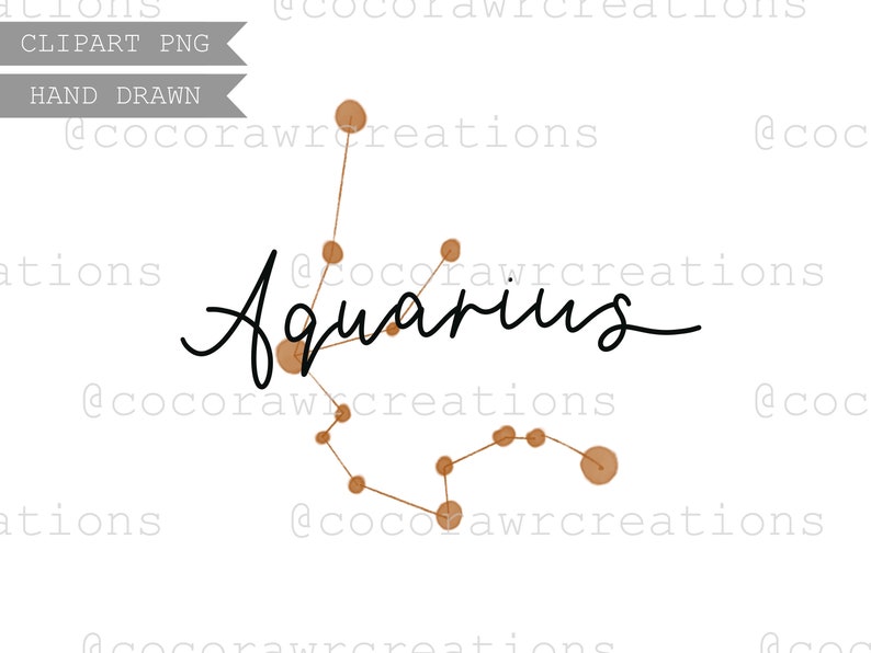 Aquarius Hand Lettering Digital Clipart PNG File Digital Stickers Hand ...