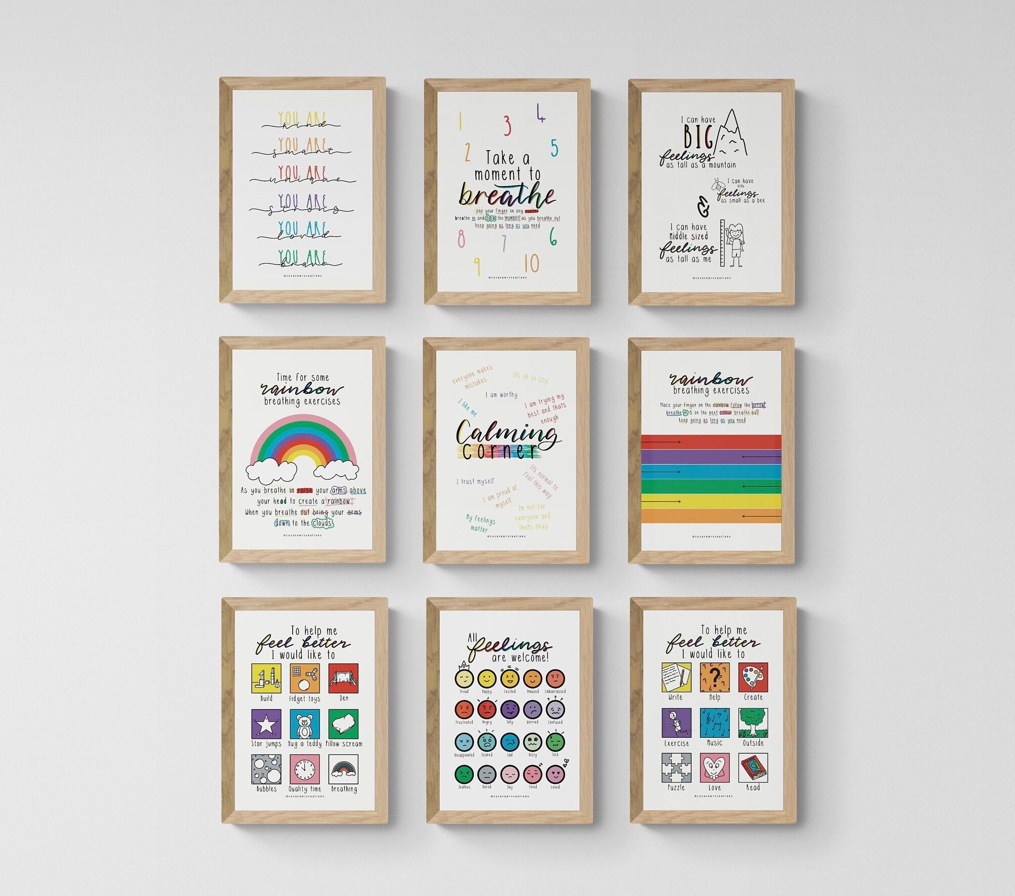Calm Down Corner Poster Printable Set of 9, Emotion Chart for Kids ...