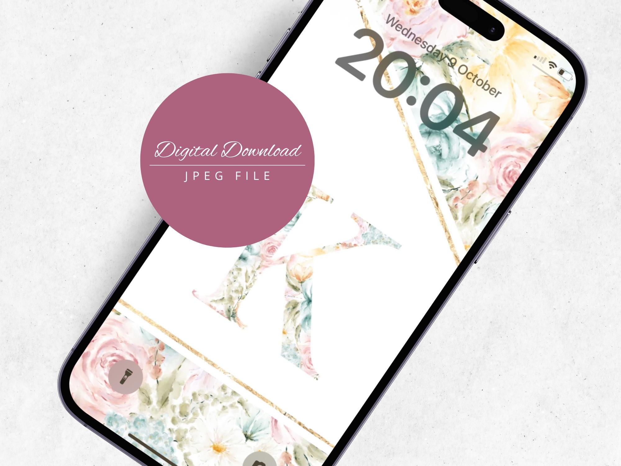 Letter K Initial iPhone Wallpaper, Watercolour Flower Hand Drawn Floral ...