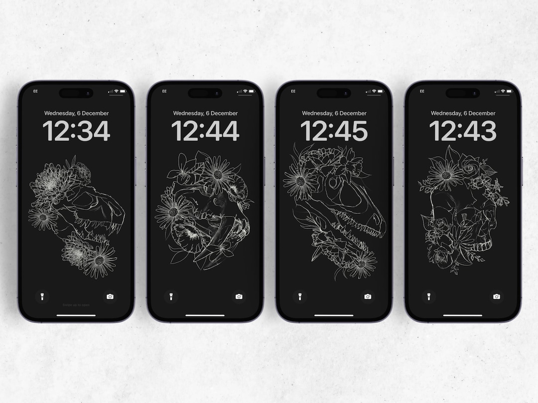 Dinosaur Bundle iPhone Wallpaper, Set of 4 Skull iPhone Home Screen ...