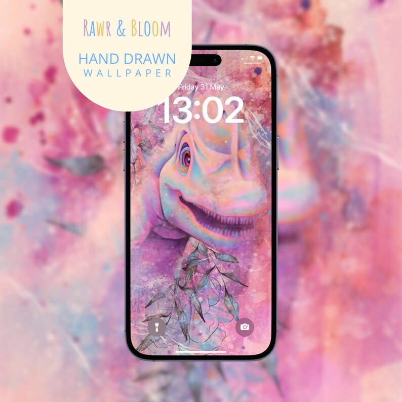 Pink Brachiosaurus iPhone Wallpaper, Watercolor Dino Art (digital ...