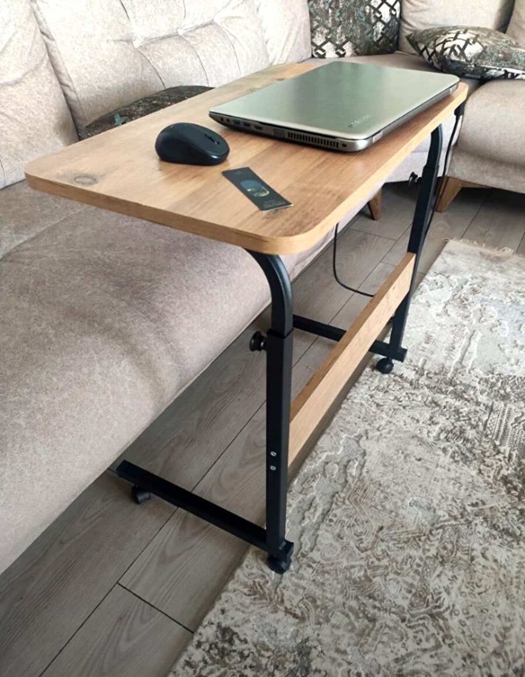 Height Adjustable Wooden Wheeled Laptop Table, Wheeled Laptop Table ...
