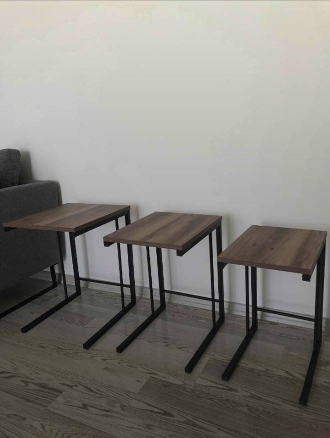 Triple Coffee Table Set Nesting Table Trio Metal & Wood Sofa Table C Table - Etsy