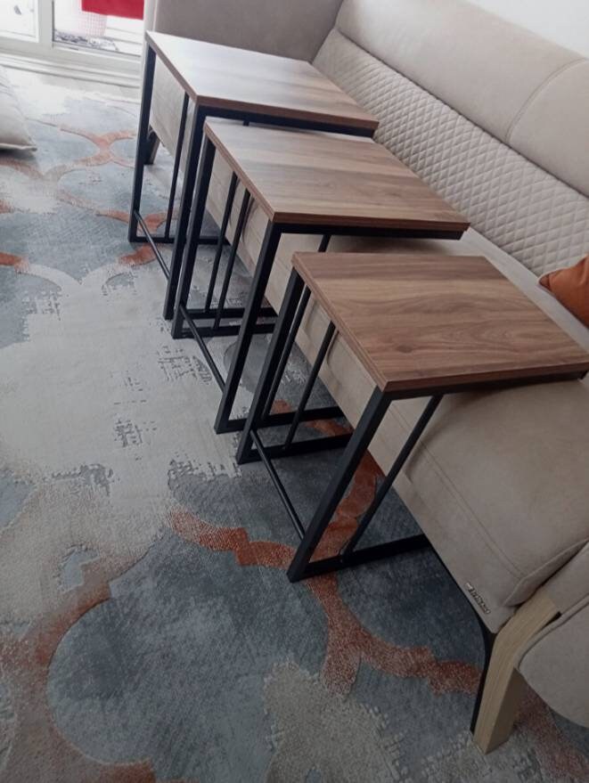 Triple Coffee Table Set Nesting Table Trio Metal & Wood Sofa Table C ...