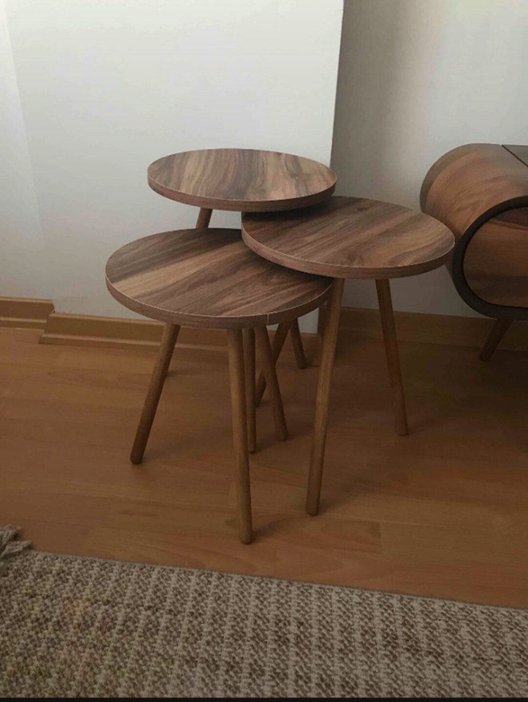 Elegant Modern Zigon Sehpa Set 3 Round Nesting Tables With Wood Legs - Etsy