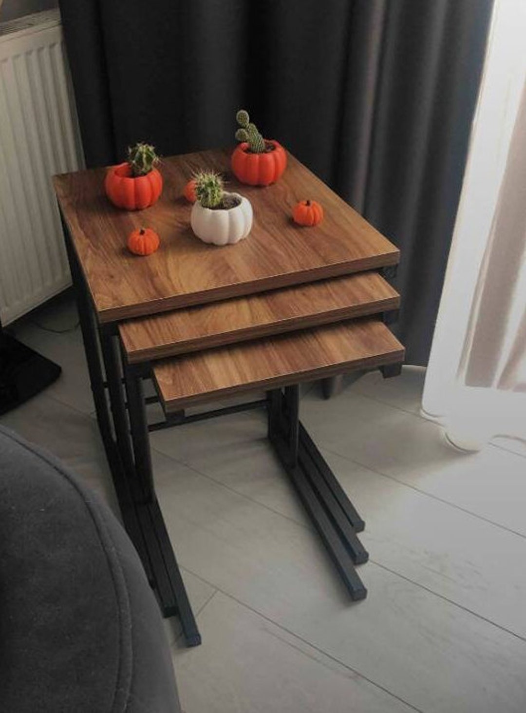 Triple Coffee Table Set Nesting Table Trio Metal & Wood Sofa Table C Table - Etsy