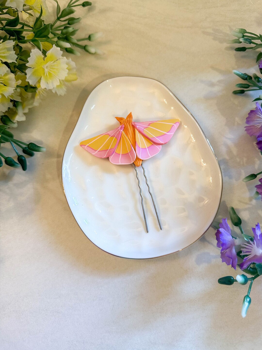 Rosy Maple Moth Hair Pin, Polymer Clay, Handmade, Valentines - Etsy