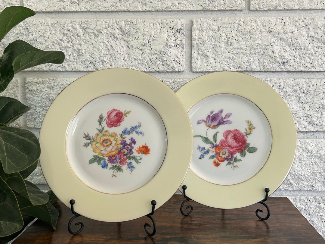 Antique Floral Plate Set, Mint Green Rim, Collectible Fine China Decor ...