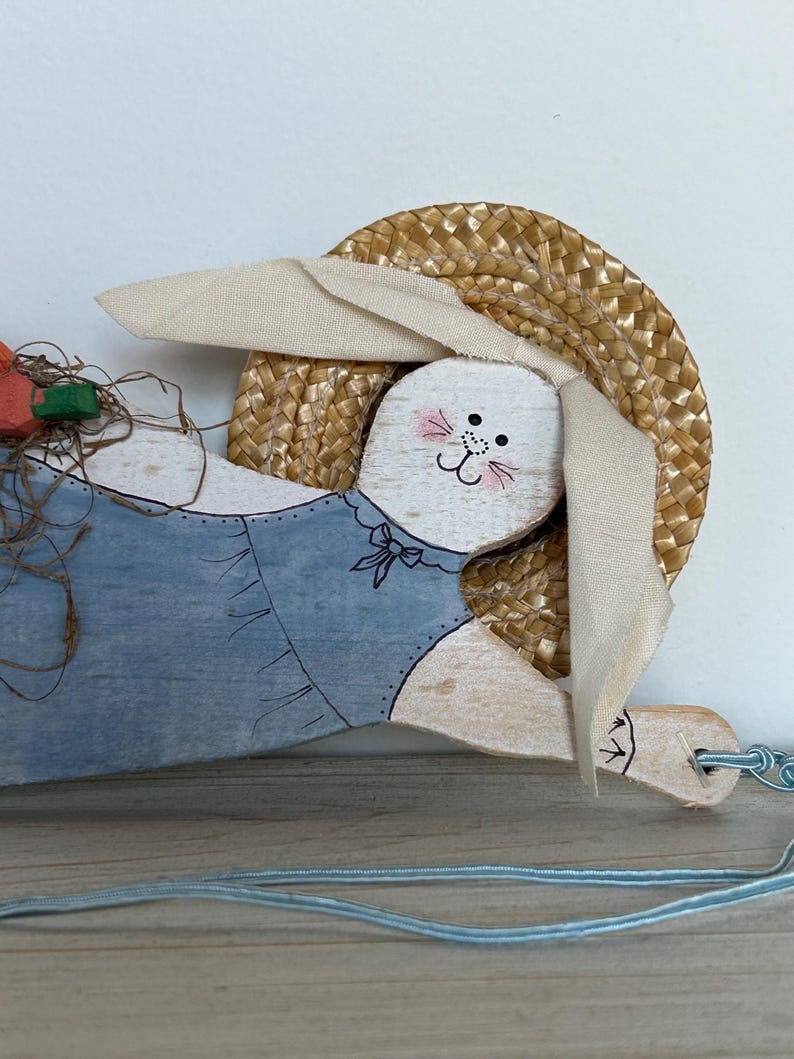Vintage Handmade Wooden Rabbit - Primitive Hand Painted Rustic Bunny ...