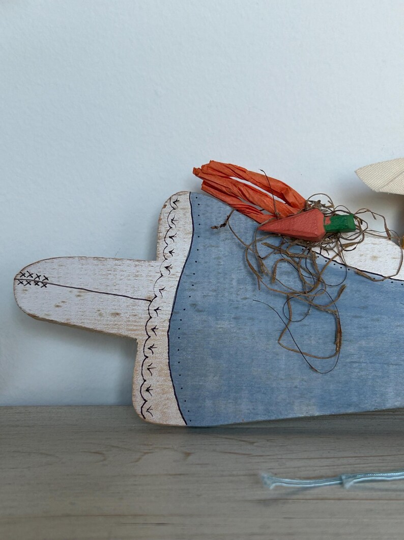 Vintage Handmade Wooden Rabbit - Primitive Hand Painted Rustic Bunny ...