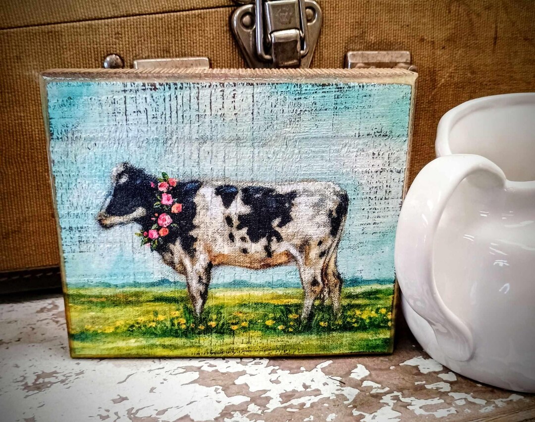 Vintage Stye Painted Wooden Cow Sign - Etsy
