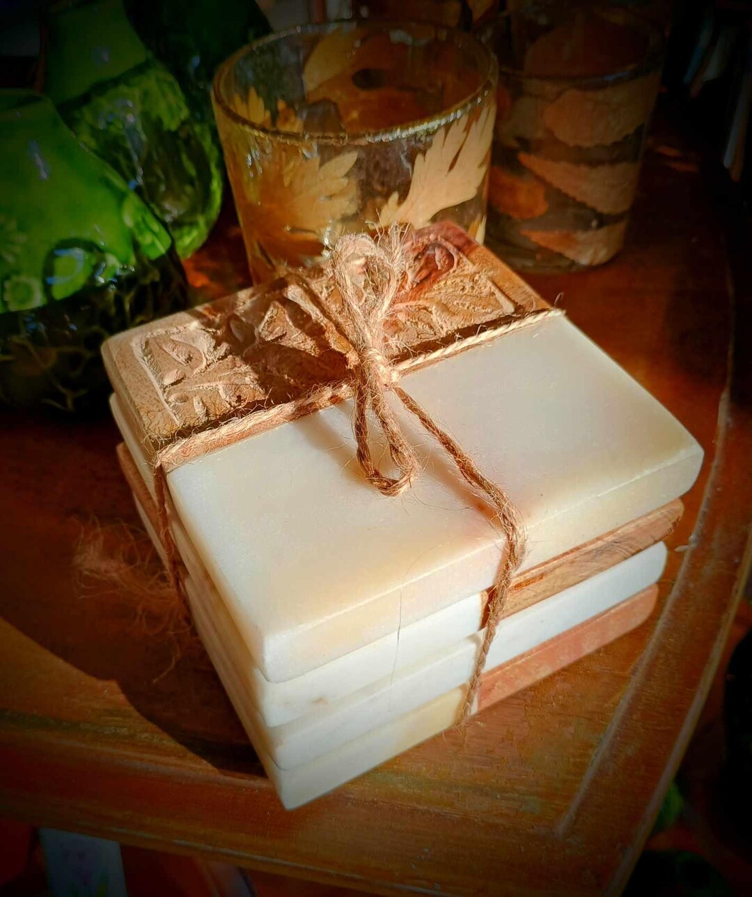 Marble and Carved Wood Coasters (set of 4) - Etsy