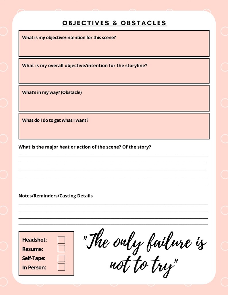 Audition Worksheet - Etsy