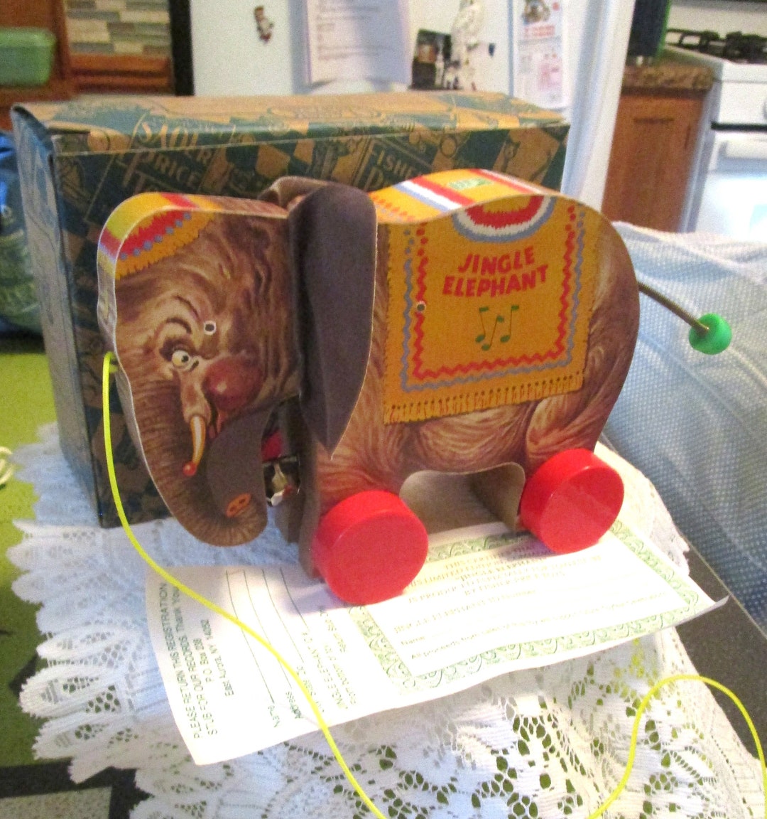 1993, Fisher Price, Pull Toy, Jingle Elephant, Vintage Toy, Elephant ...