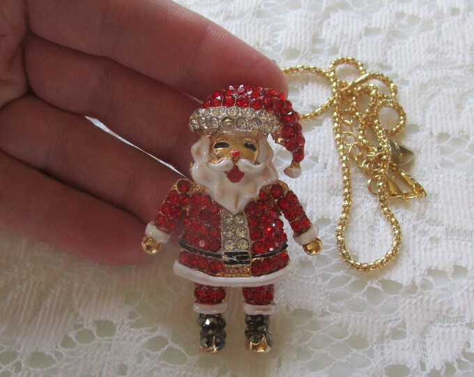 Betsey Johnson, Santa Necklace, Rhinestone Necklace, Enamel Necklace ...